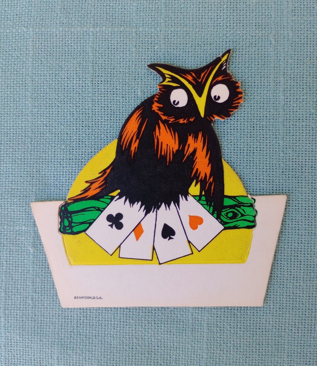 Vintage Halloween Dennison Place Card, Owl With Playing Card Suits ...