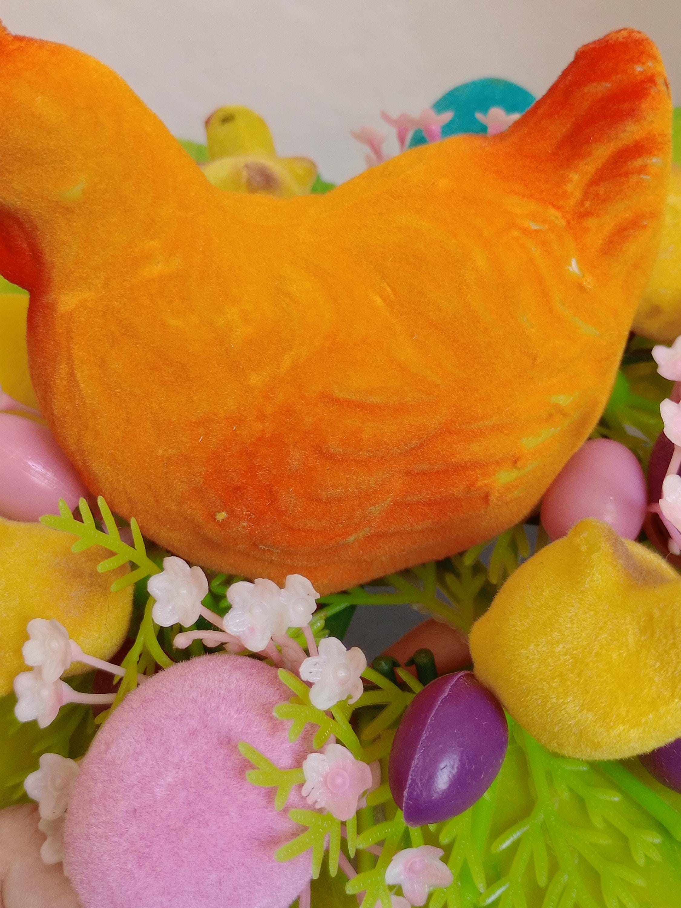 HTF Vintage Flocked Plastic Hen & Chicks Easter Centerpiece W/ Eggs ...