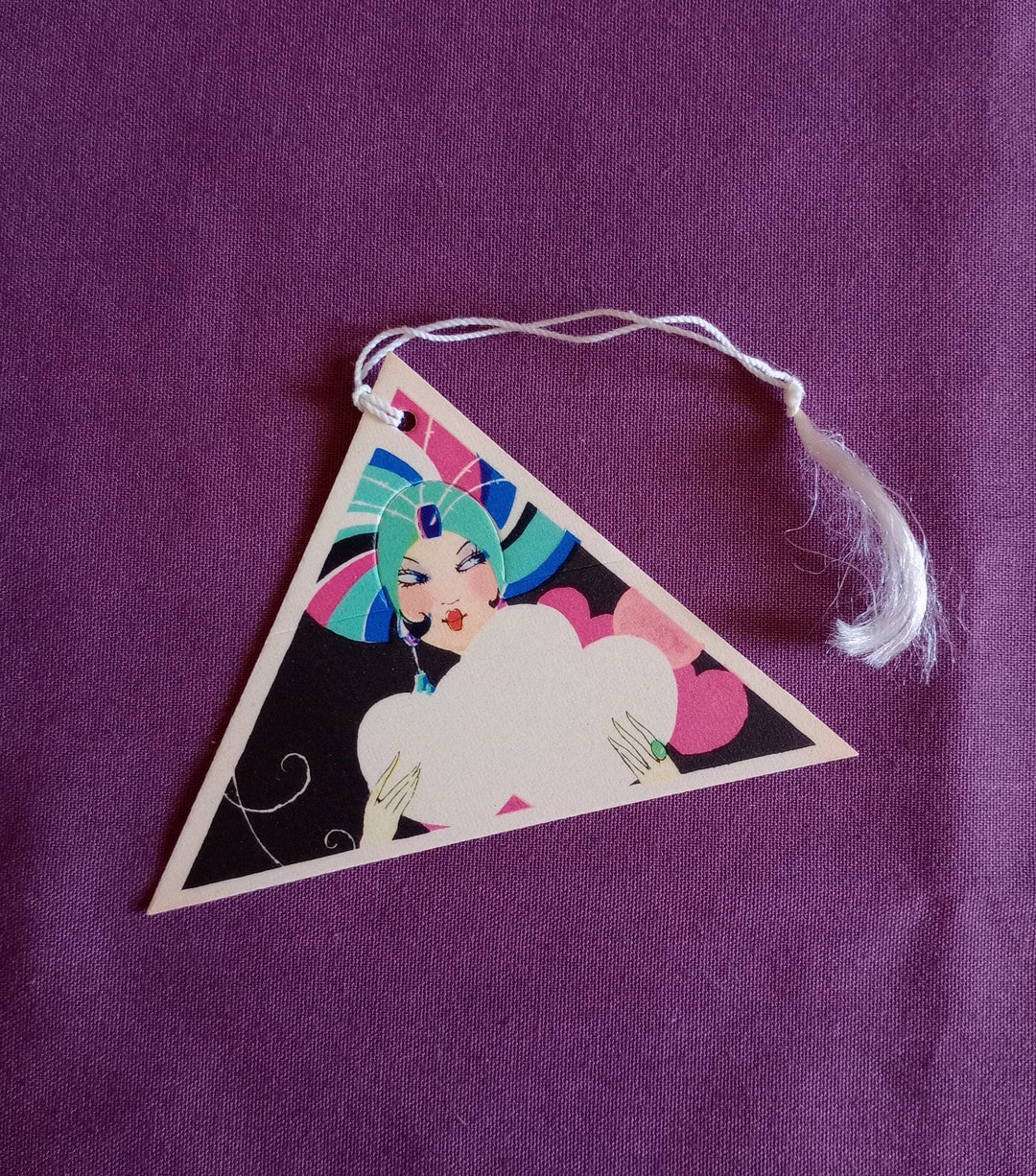 Vintage Buzza Bridge Tally Place Card, Triangle Shape, Art Deco Lady in ...