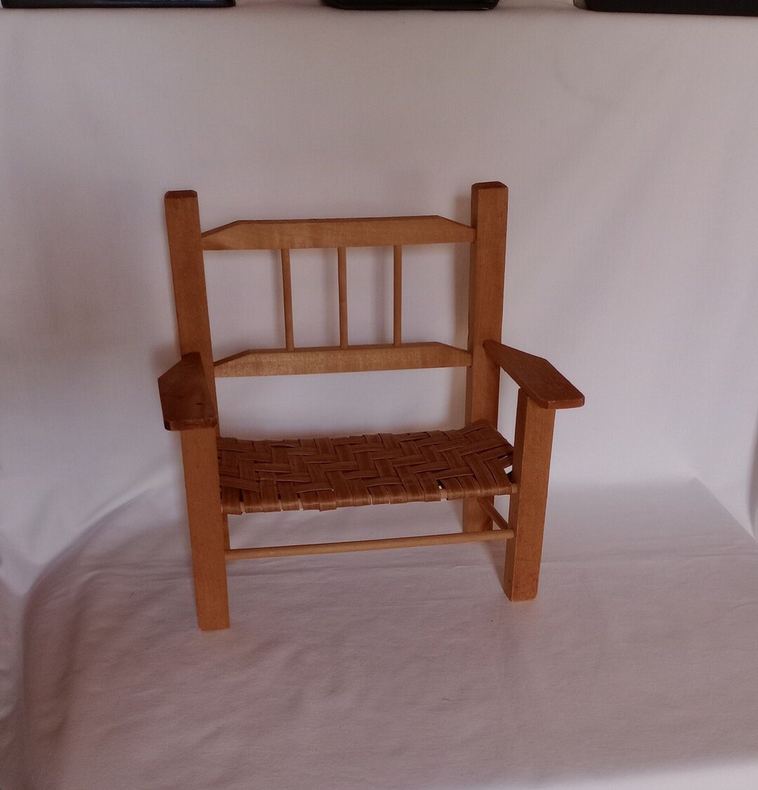 Wooden Doll Chair With Caned Seat 12 Folk Art Toy Prop Display Bench ...