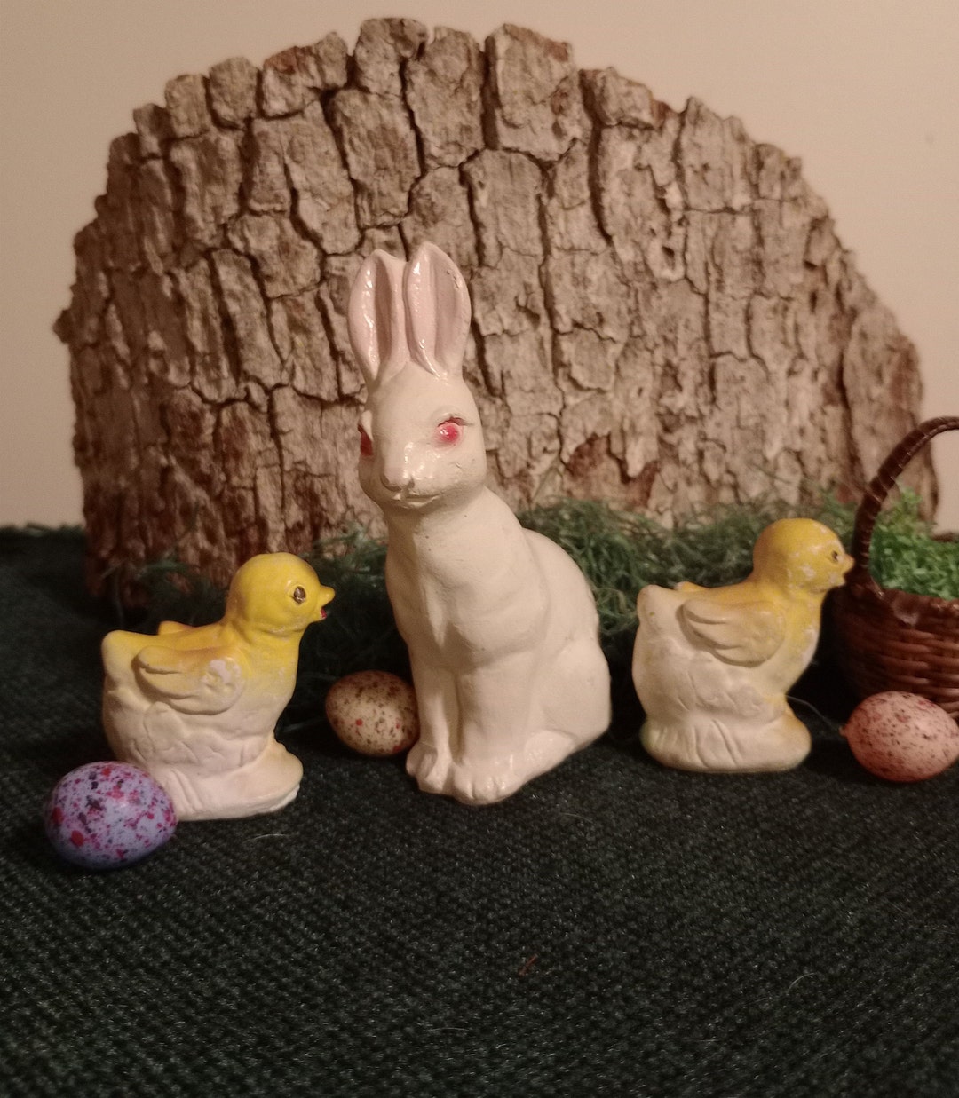 Vintage Chalkware Easter Figurines LOT, White Bunny Rabbit & Pair of ...