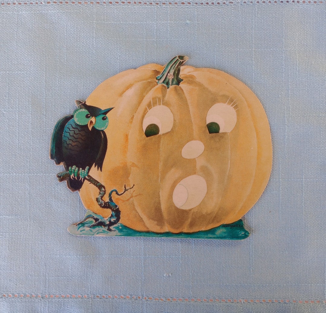 Vintage Dennison Halloween Diecut Jack O Lantern W/ Owl 5.5 ...