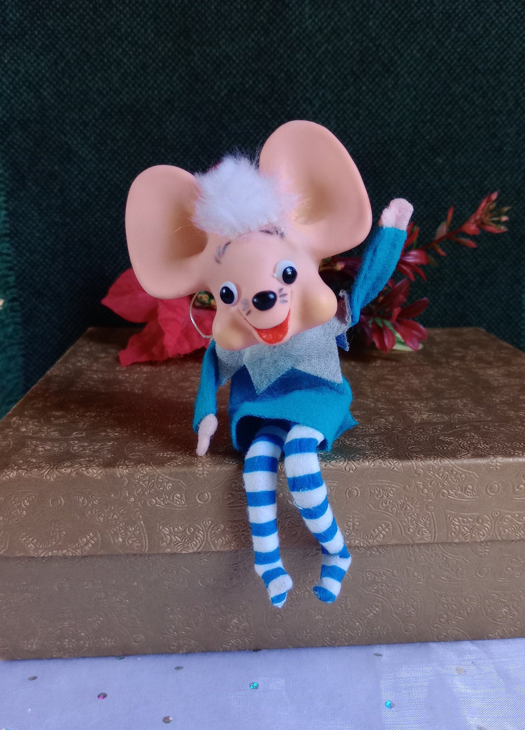 Vintage Christmas Pixie Elf Mouse Knee Hugger, Poseable Shelf Sitter ...