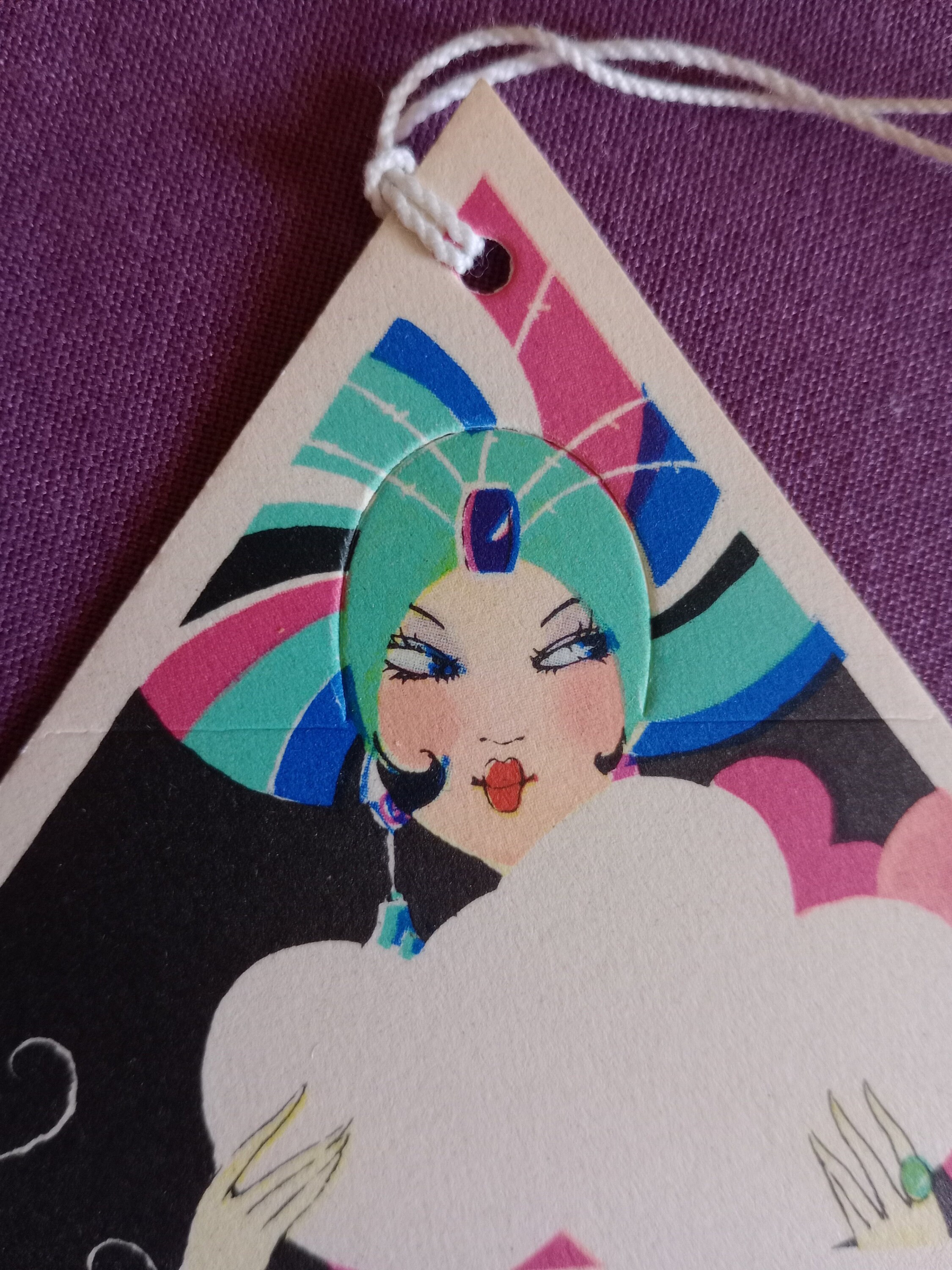 Vintage Buzza Bridge Tally Place Card, Triangle Shape, Art Deco Lady in ...