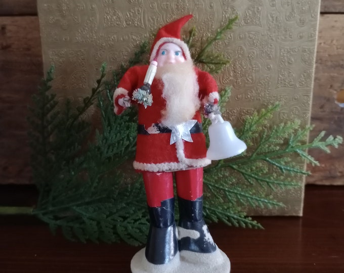 Vintage Christmas Japan Putz Santa Figurine, Plastic Face Elf With ...