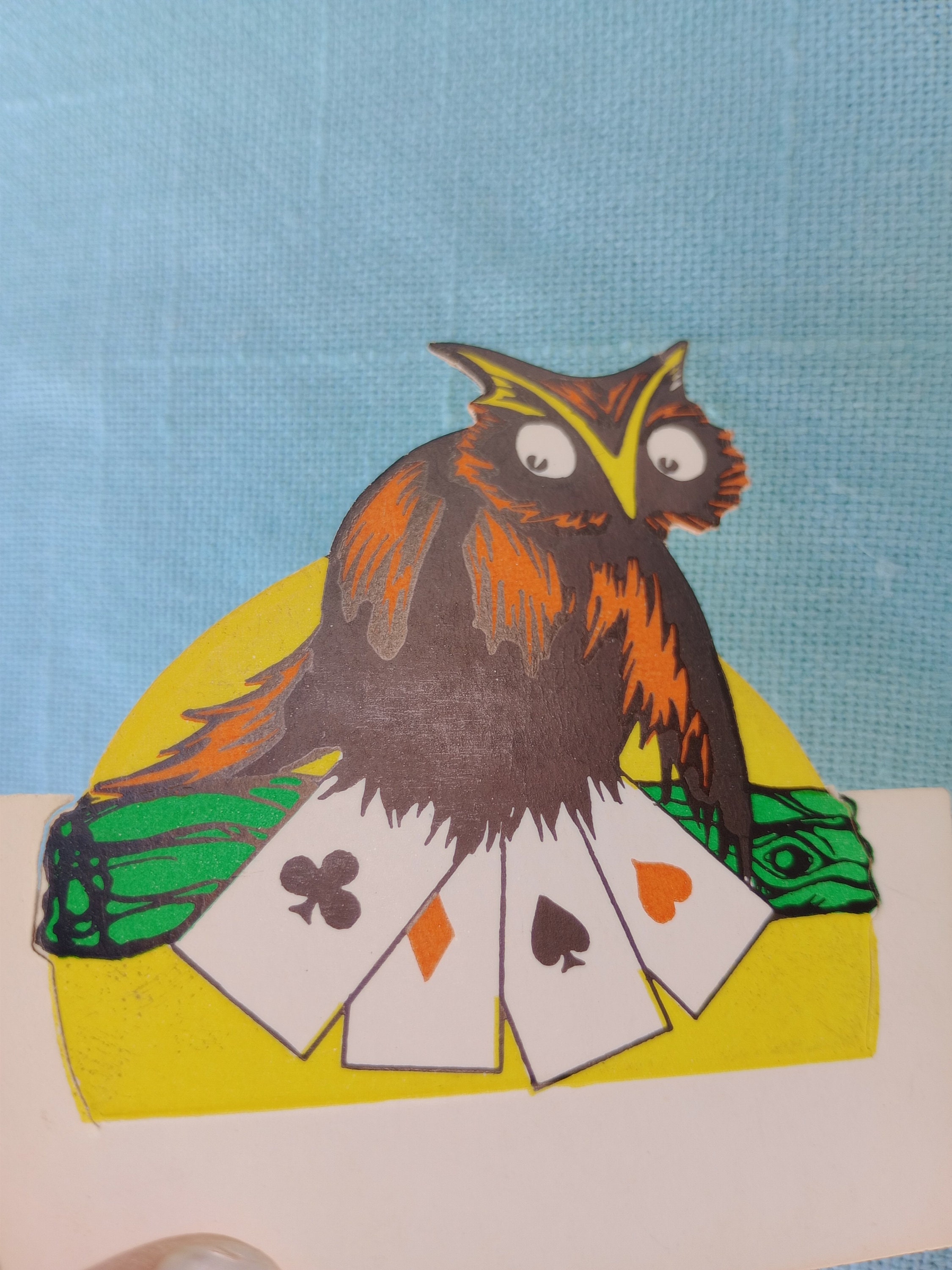 Vintage Halloween Dennison Place Card, Owl With Playing Card Suits ...