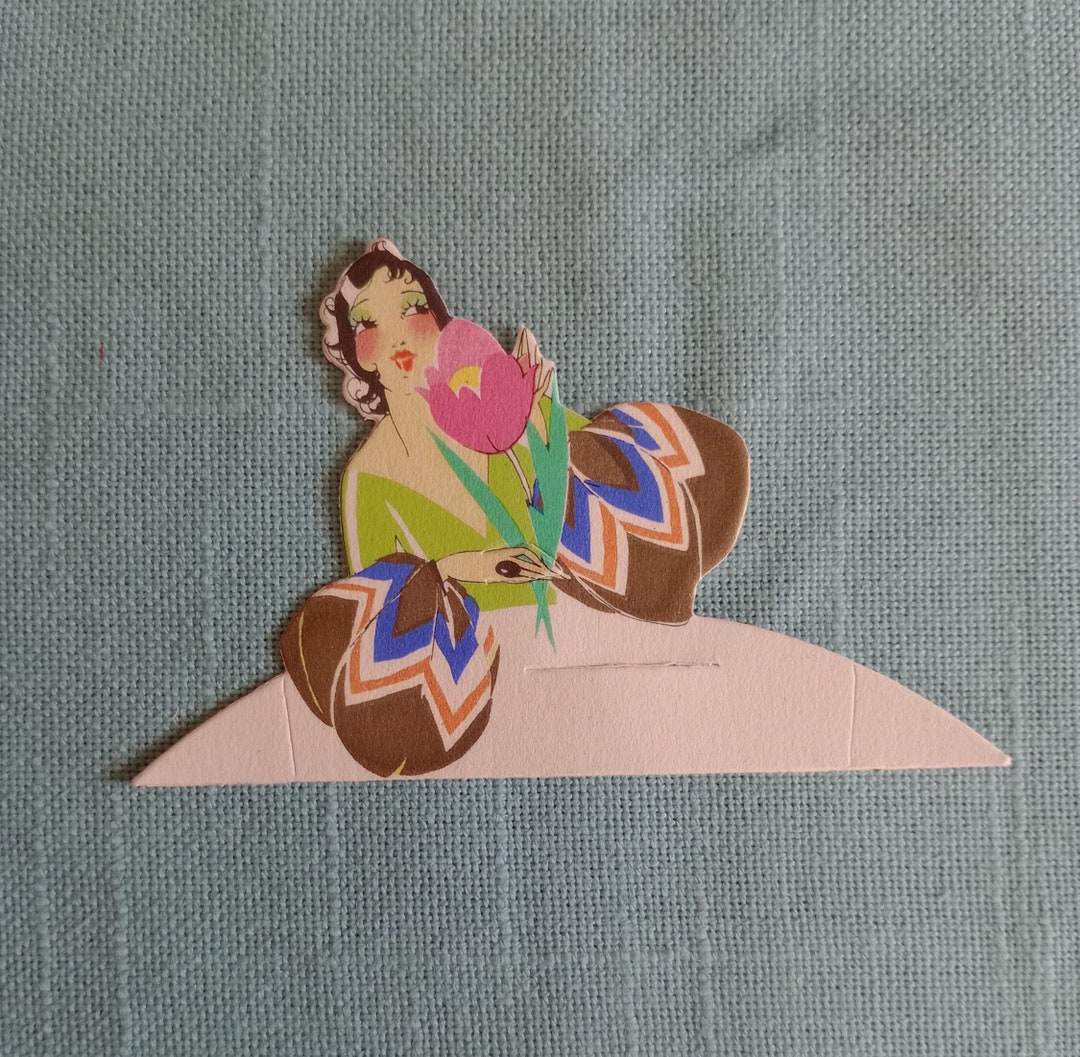 Vintage Buzza Bridge Place Card, Art Deco Lady Flapper Holding Tulip ...