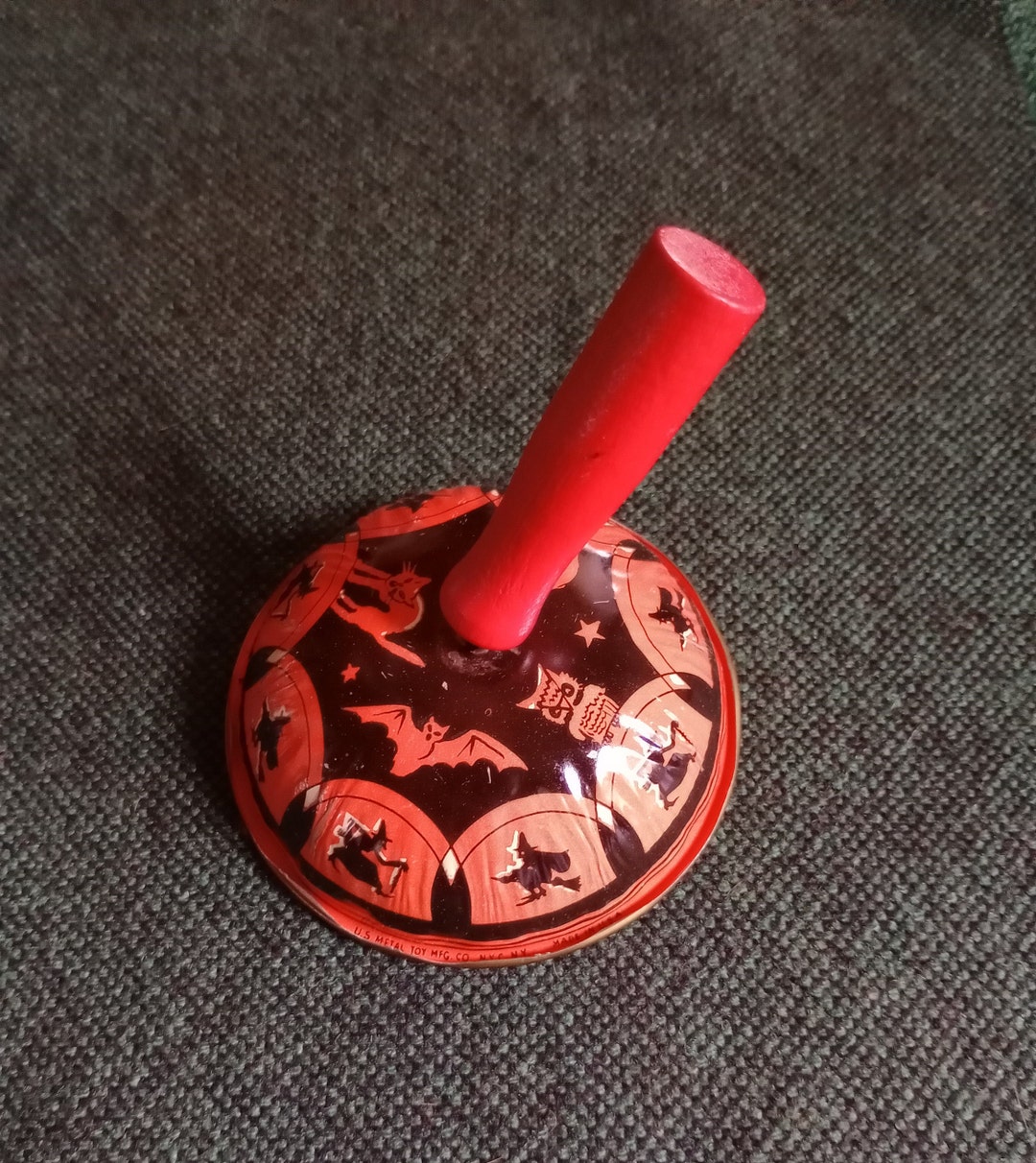 Vintage Halloween Noisemaker Round Bell Clanger Tin Litho, 1930s US ...