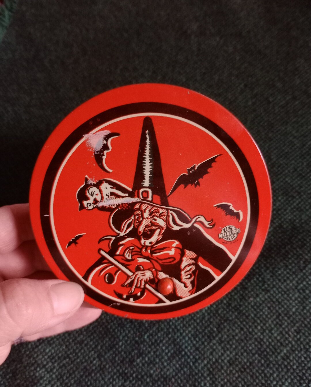 Vintage Halloween Noisemaker Round Ratchet Tin Litho, 1940s US Metal ...