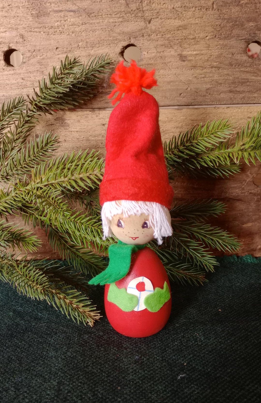 EXC Vintage Wooden Swedish Tomten Elf Nisse W/ Tall Hat, 6.5" Handmade ...