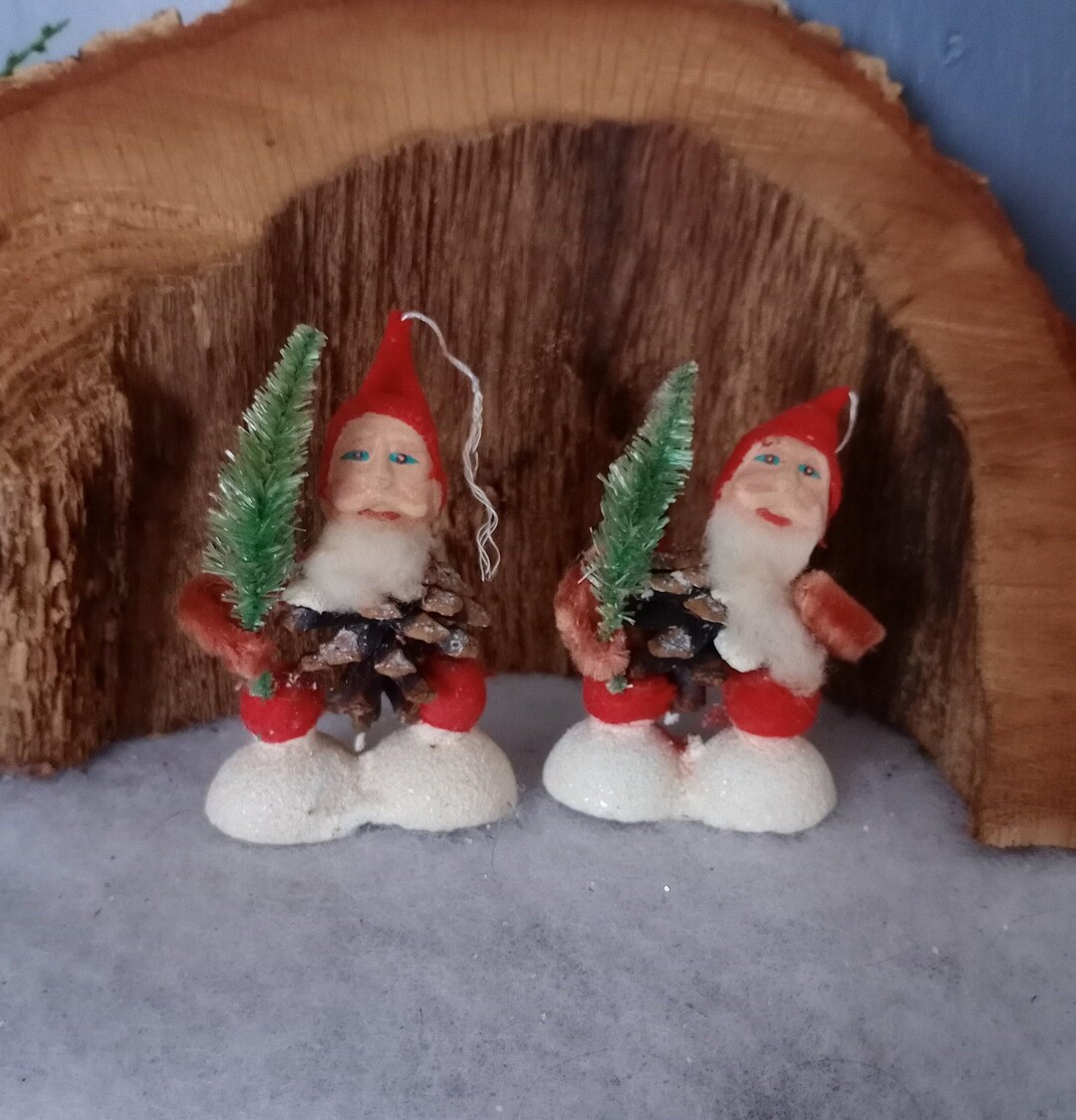 Vintage Christmas Japan Putz Santa Figurines, PAIR of 3" Pinecone ...