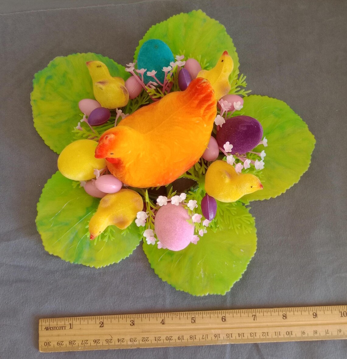 HTF Vintage Flocked Plastic Hen & Chicks Easter Centerpiece W/ Eggs ...