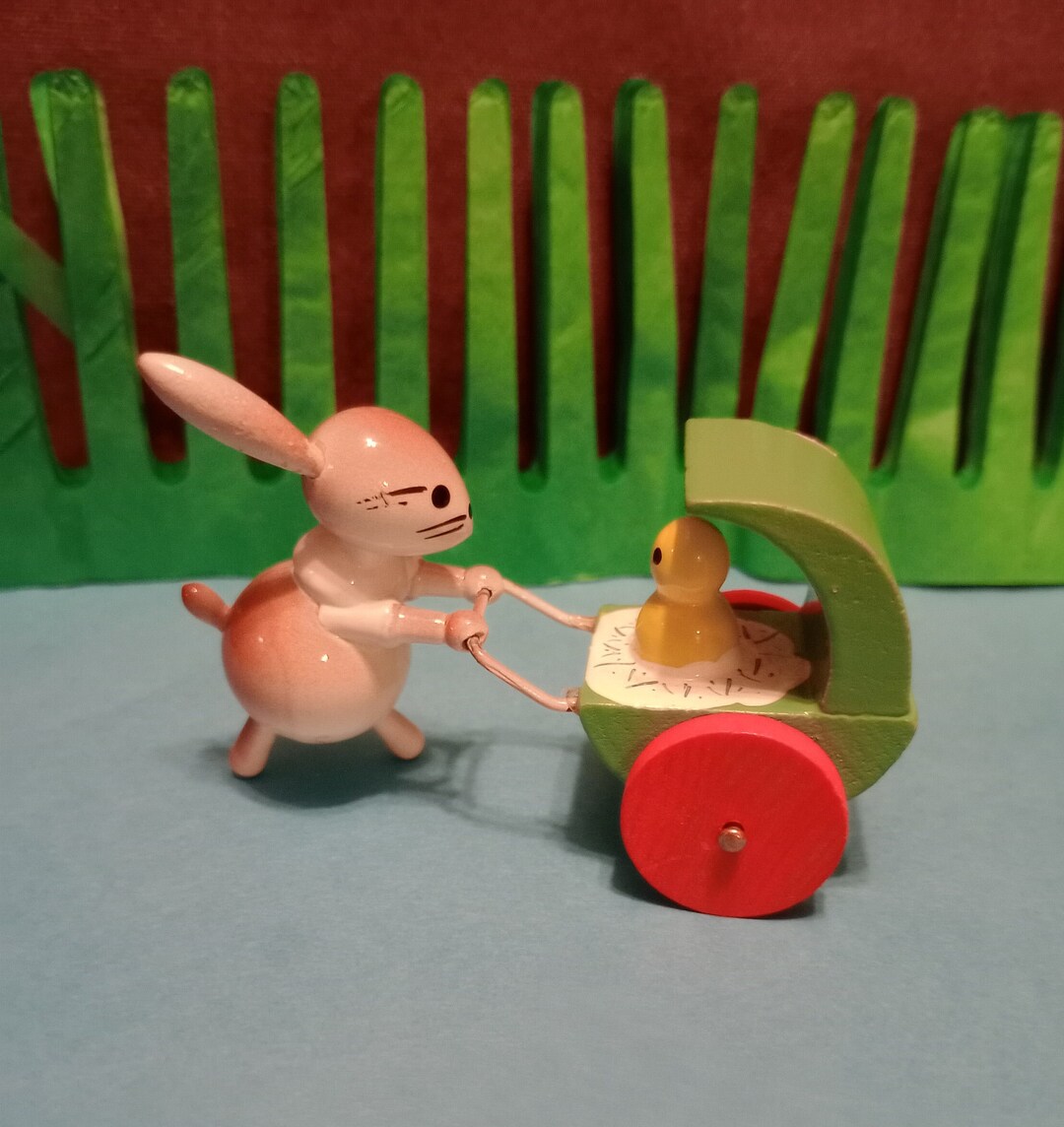 Vintage Goula Spain Wooden Easter Miniature Figurine, Wheeled Vehicle ...