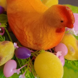 HTF Vintage Flocked Plastic Hen & Chicks Easter Centerpiece W/ Eggs ...
