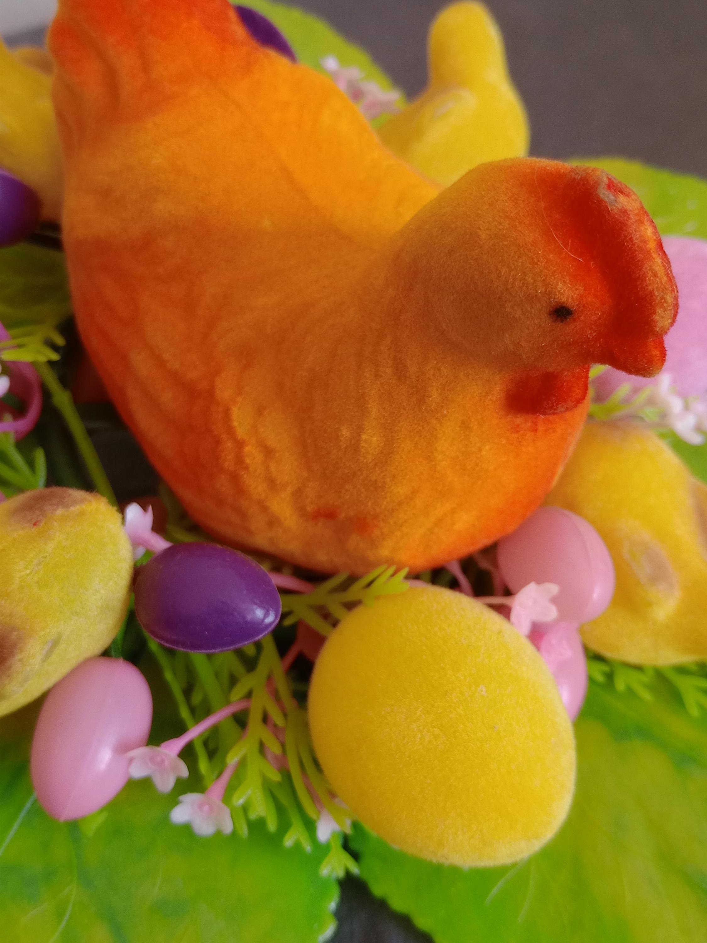 HTF Vintage Flocked Plastic Hen & Chicks Easter Centerpiece W/ Eggs ...