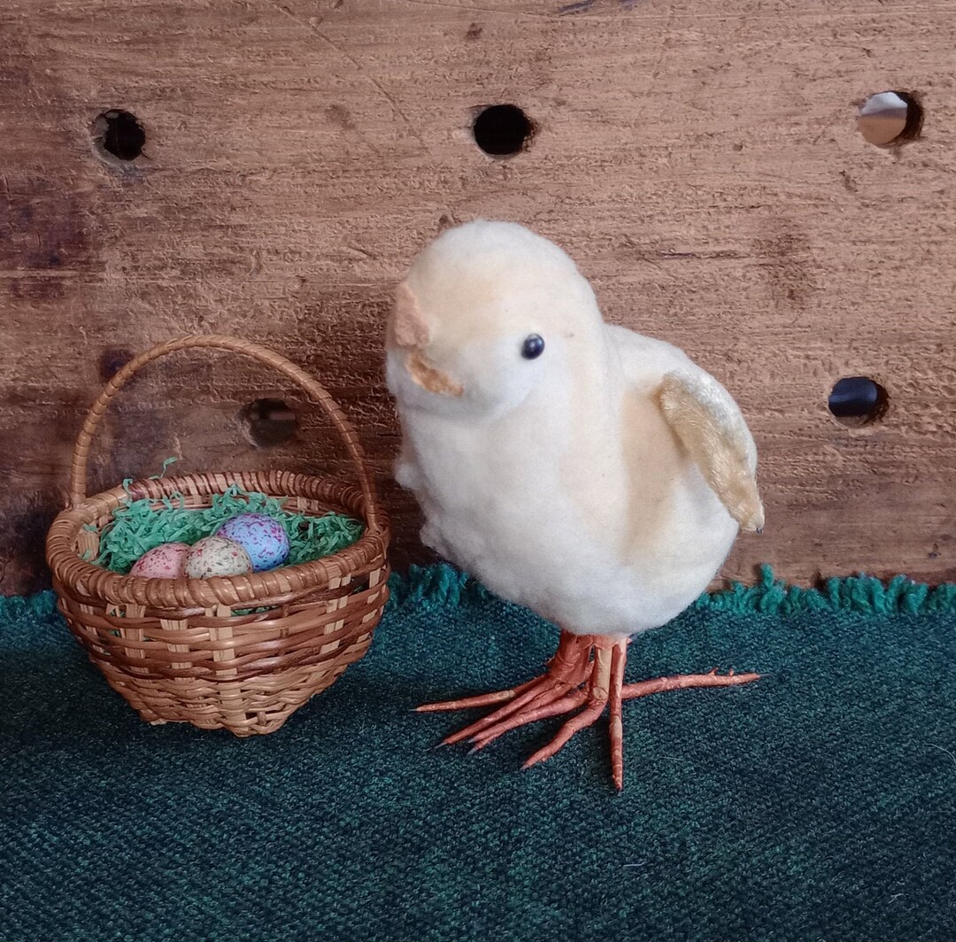 BIG 5 Vintage Cotton Batting Chicken, Yellow Easter Chick With Chenille ...