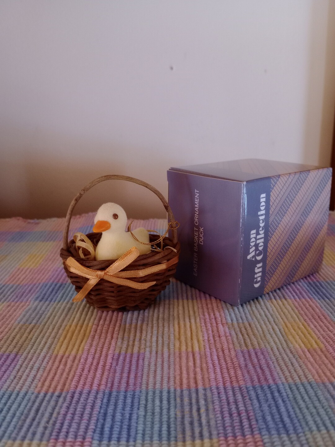 Avon Easter Basket Ornament, Ceramic Flocked Duck Figurine, Natural ...