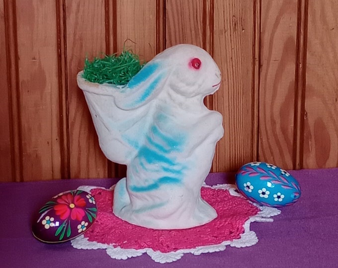 Vintage Paper Mache Easter Bunny Rabbit Candy Container Carrying Round ...
