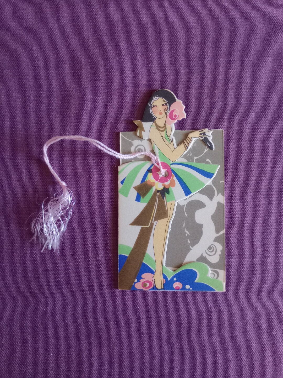 Vintage Buzza Bridge Tally, Art Deco Lady Flapper With Masquerade Mask ...