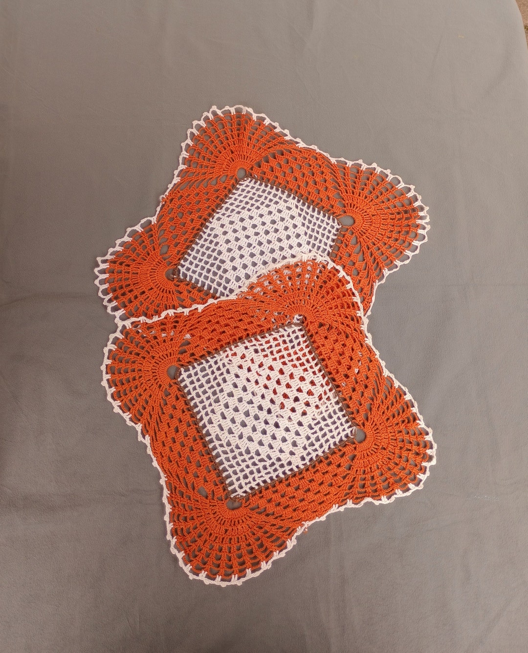 Vintage Crochet Doilies, Orange Fall Decor, Thanksgiving Table Linens ...