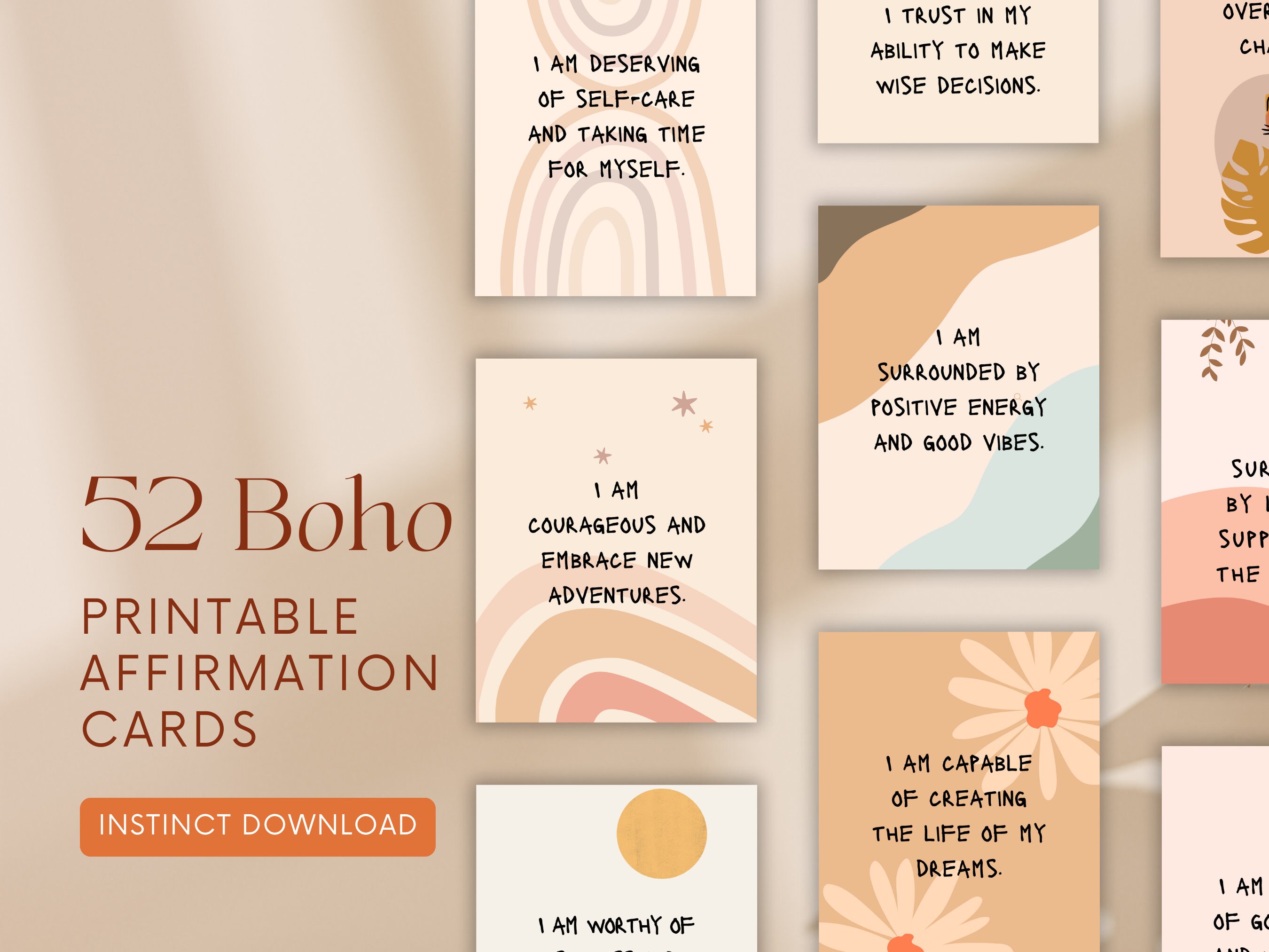 52 Boho Affirmation Cards Screensavers and Printable Version - Etsy