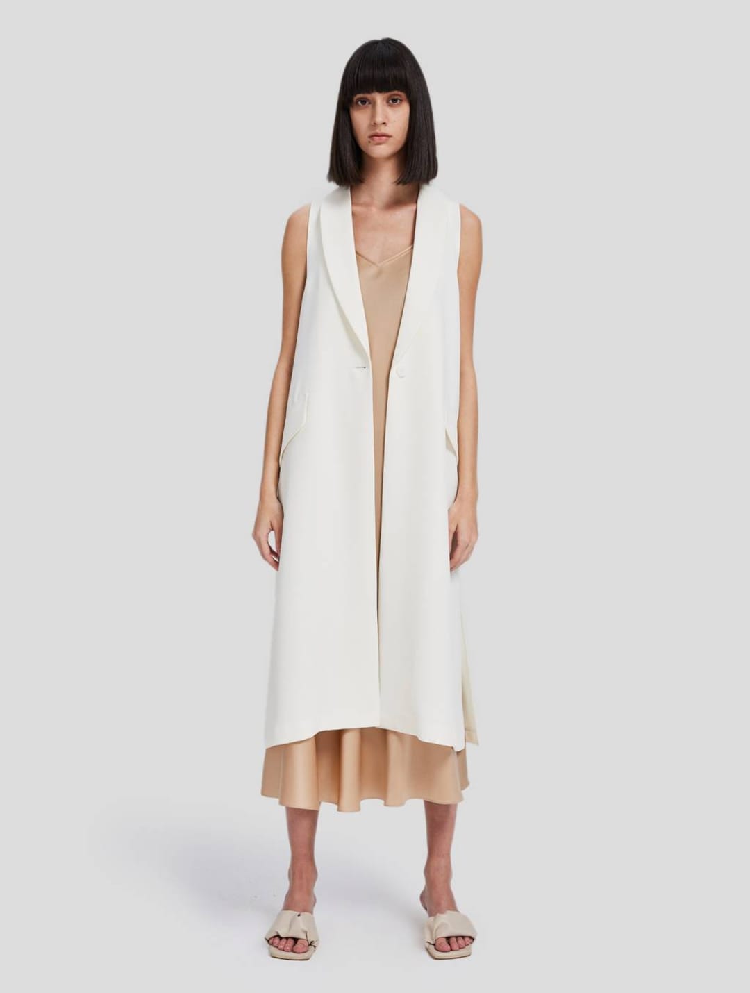 White Sleeveless Long-line Waistcoat - Etsy