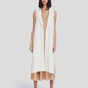 White Sleeveless Long-line Waistcoat - Etsy