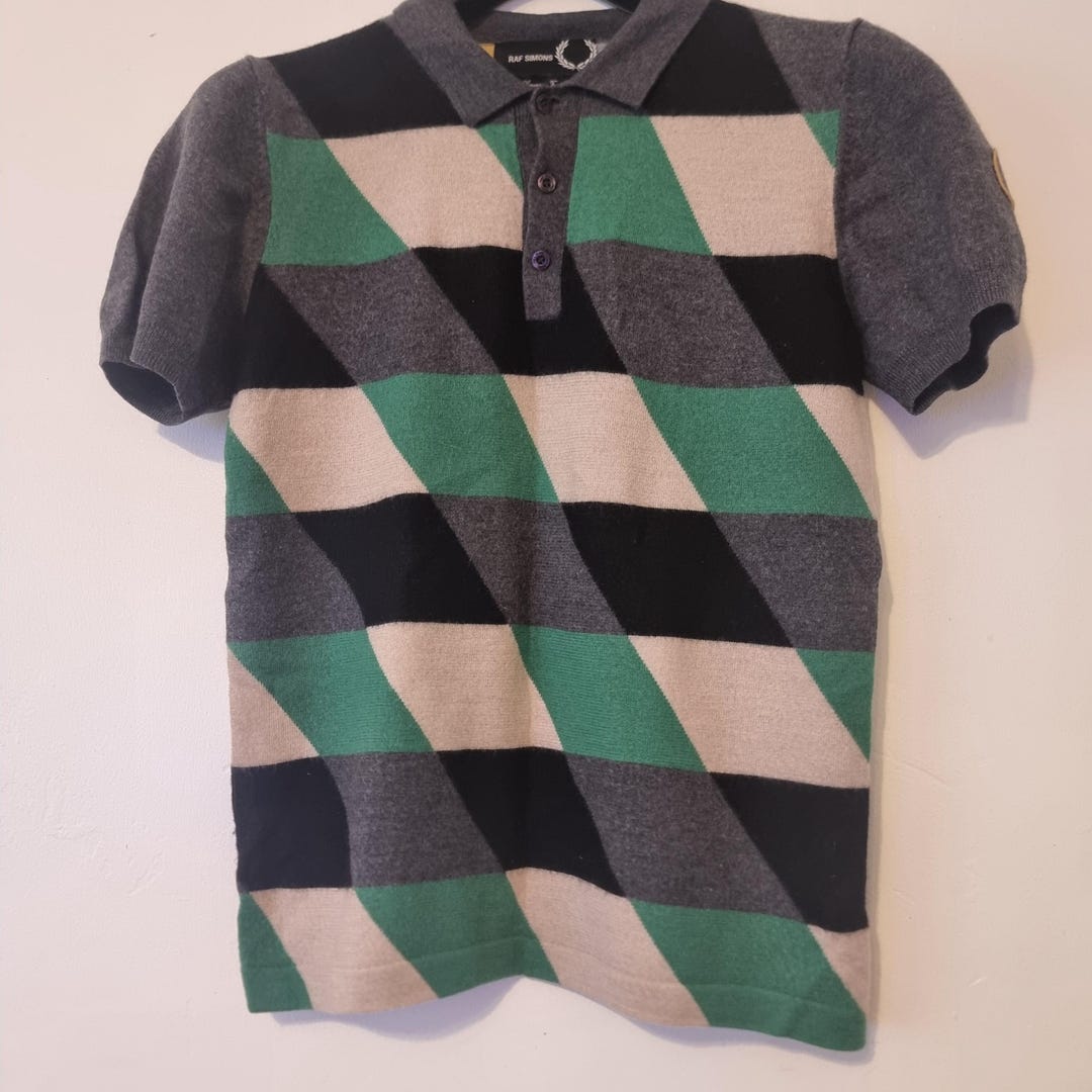 Raf Simons X Fred Perry Wool Polo Shirt – Argyle Knit Pattern, Size M ...