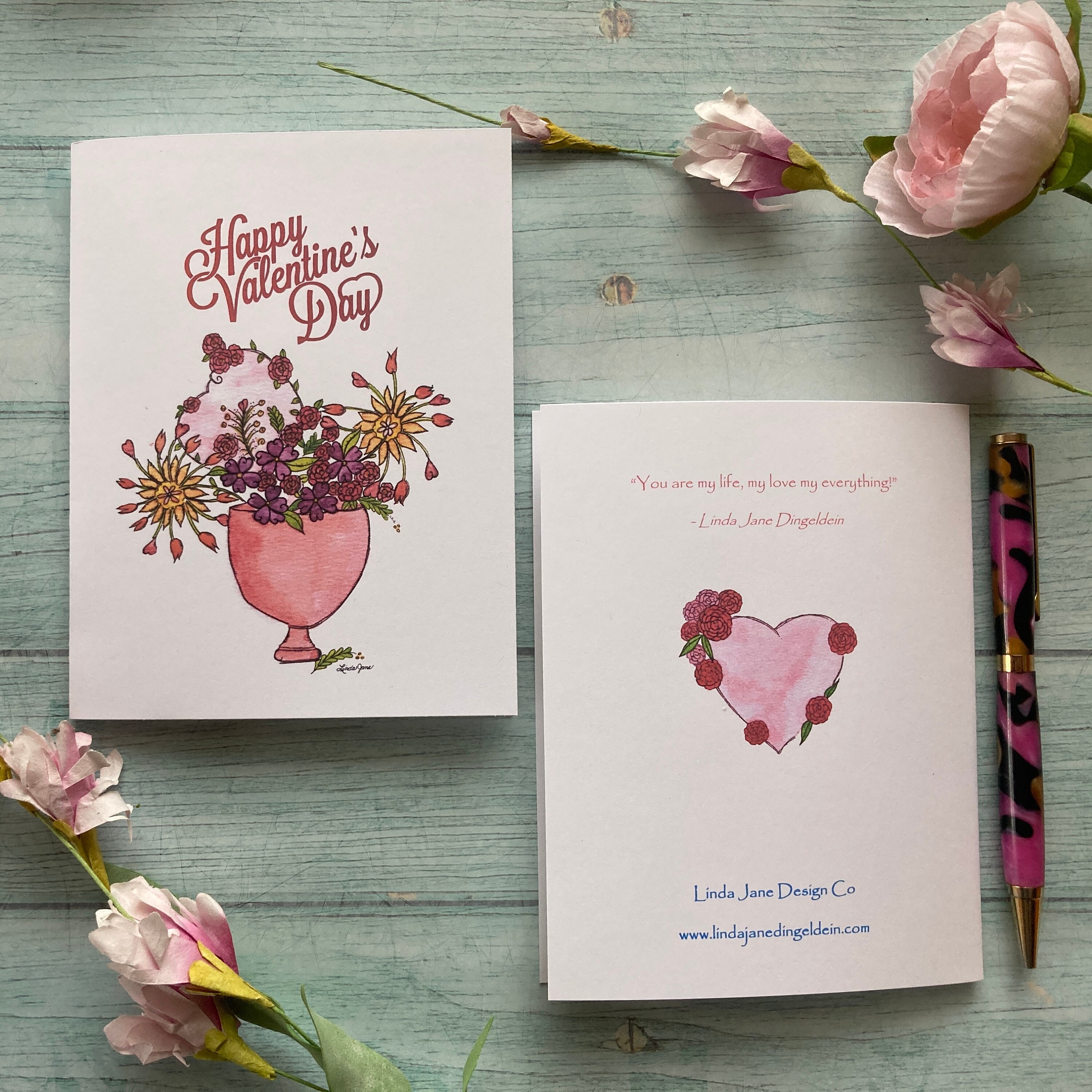 Valentine's Day Watercolor Cards, 6 Blank Valentine Note Card Set ...