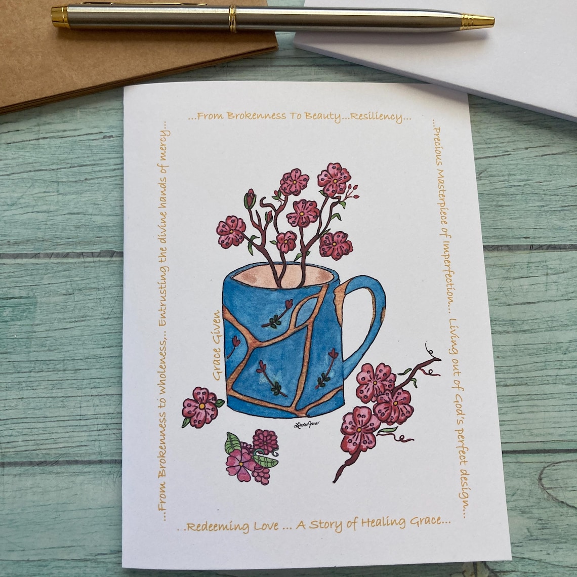 Kintsugi Watercolor Cards, 6 Blank All Occasion Greeting Cards ...