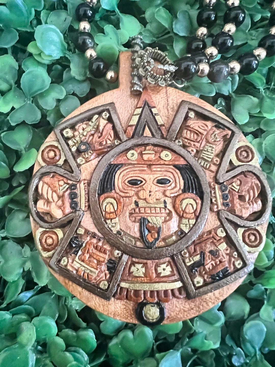 Aztlan Aztec Calendar Fifth Sun Five Eras Cedar Mayan Necklace - Etsy