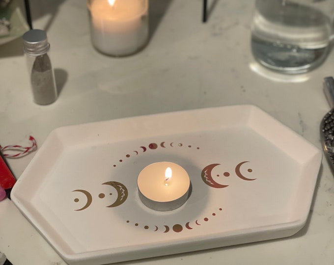 Holographic Moon Phases Ceramic Plate | Jewelry Holder | Altar Plate ...