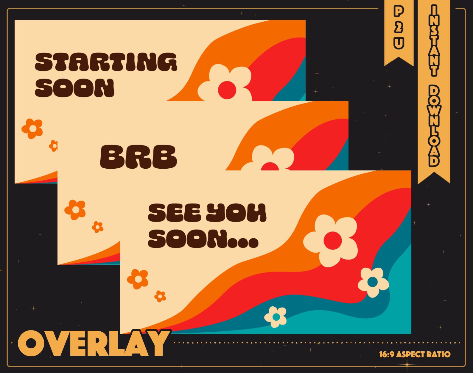 Groovy Retro Flower Stream Overly | Twitch Stream Overlay | Vtuber ...