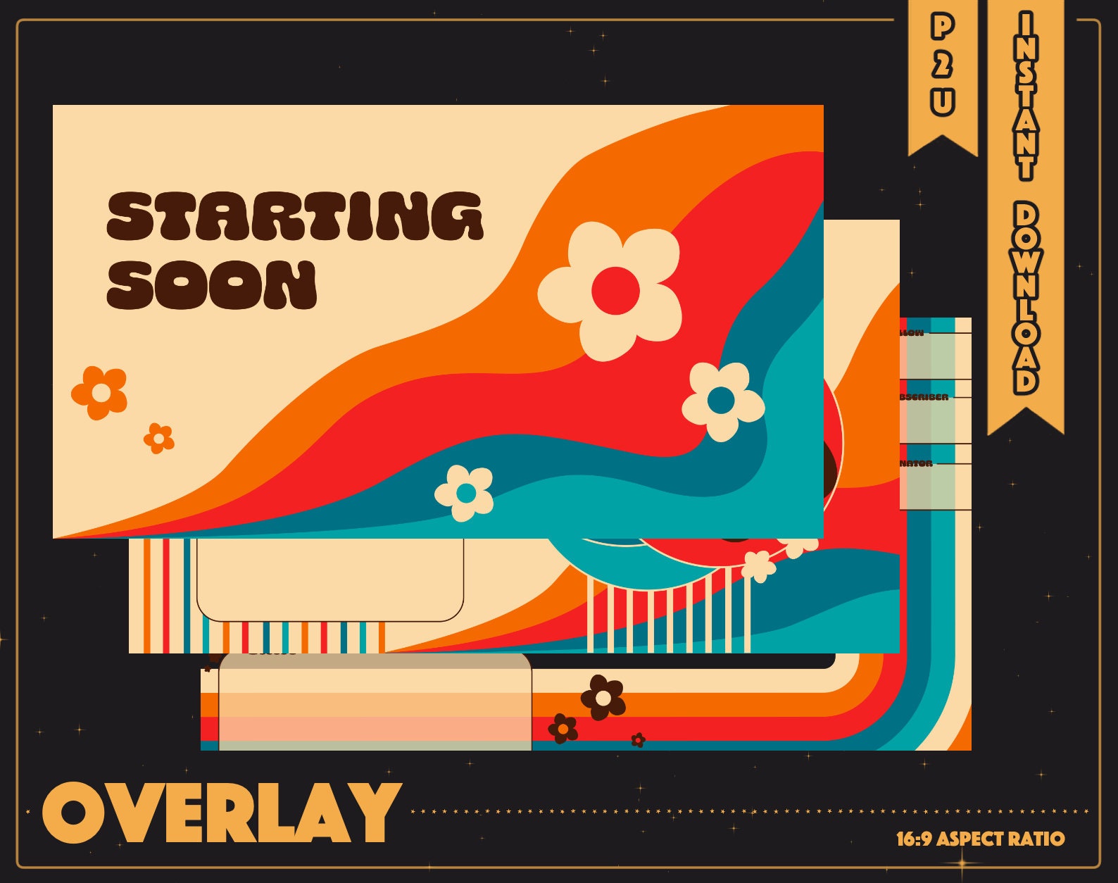 Groovy Retro Flower Stream Overly Twitch Stream Overlay Vtuber Friendly Retro Overlay Overlay ...