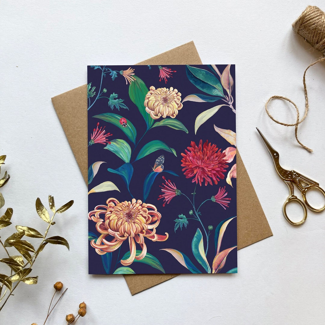 Flower Garden Card / Botanical Greetings Card UK / Blank Inside Art ...