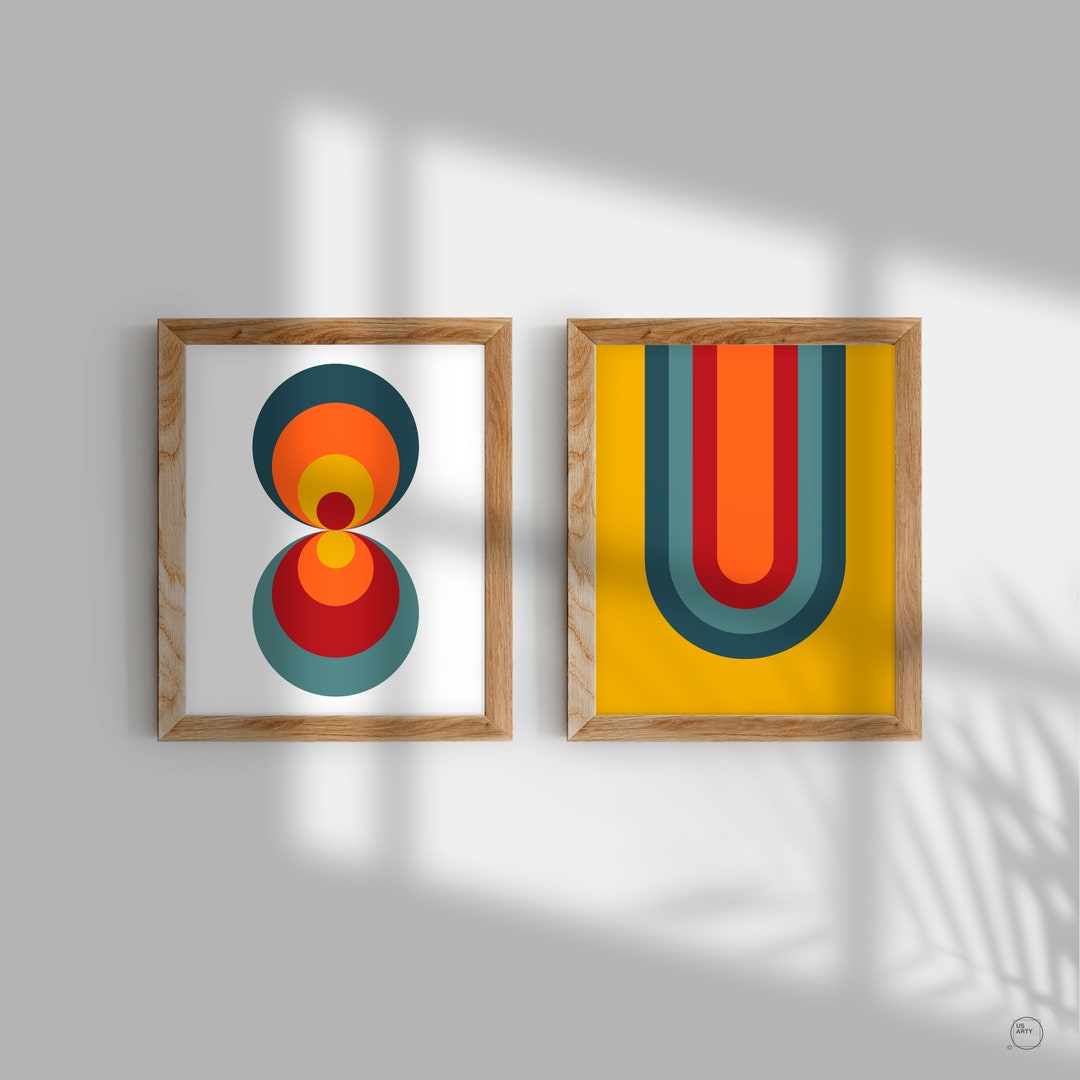 Mid Century Modern Geometric Wall Art Print, Abstract Red Yellow Green ...