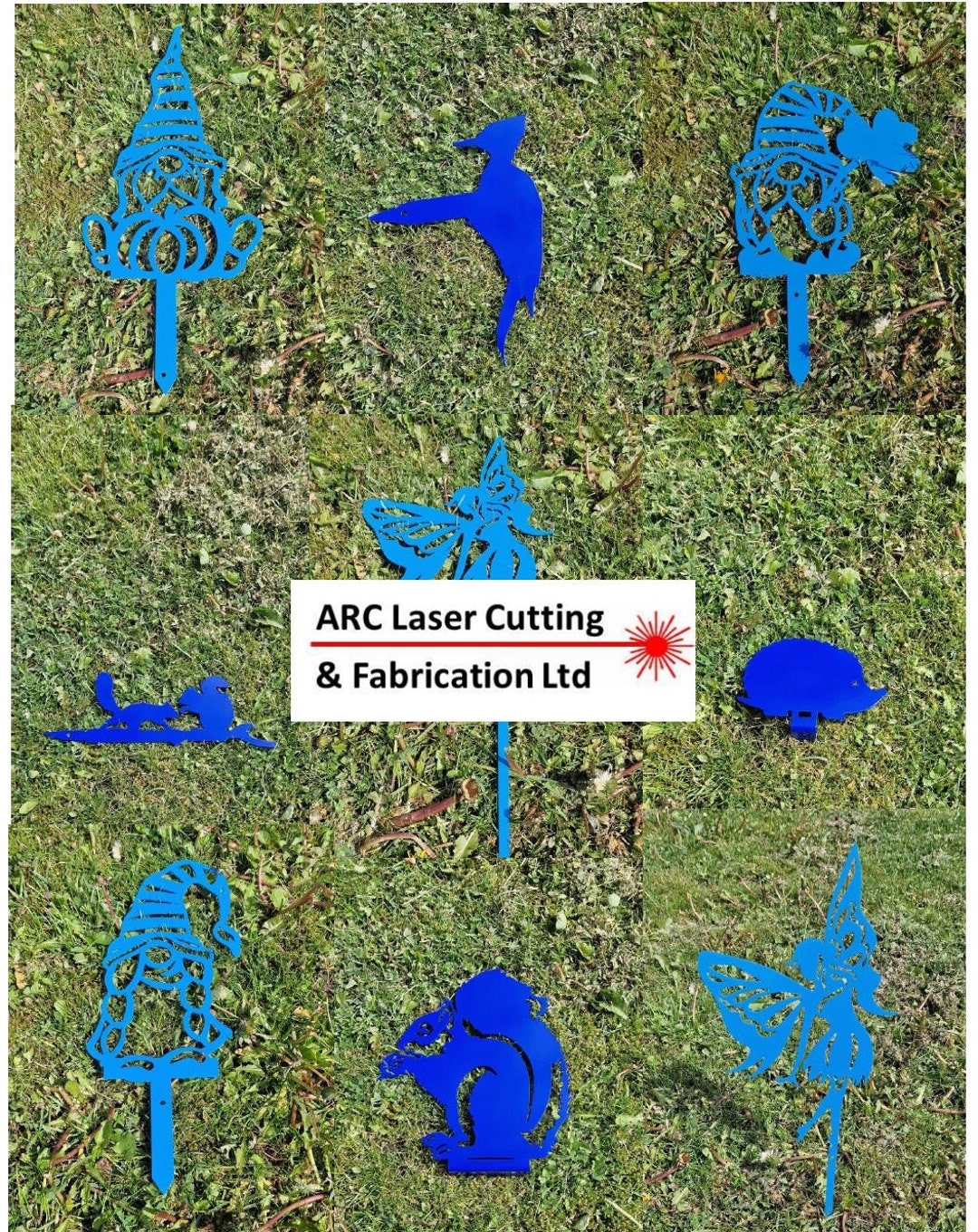 Blue Steel Metal Gnome Hedgehog Squirrel Fairy Woodpecker Garden Stake ...