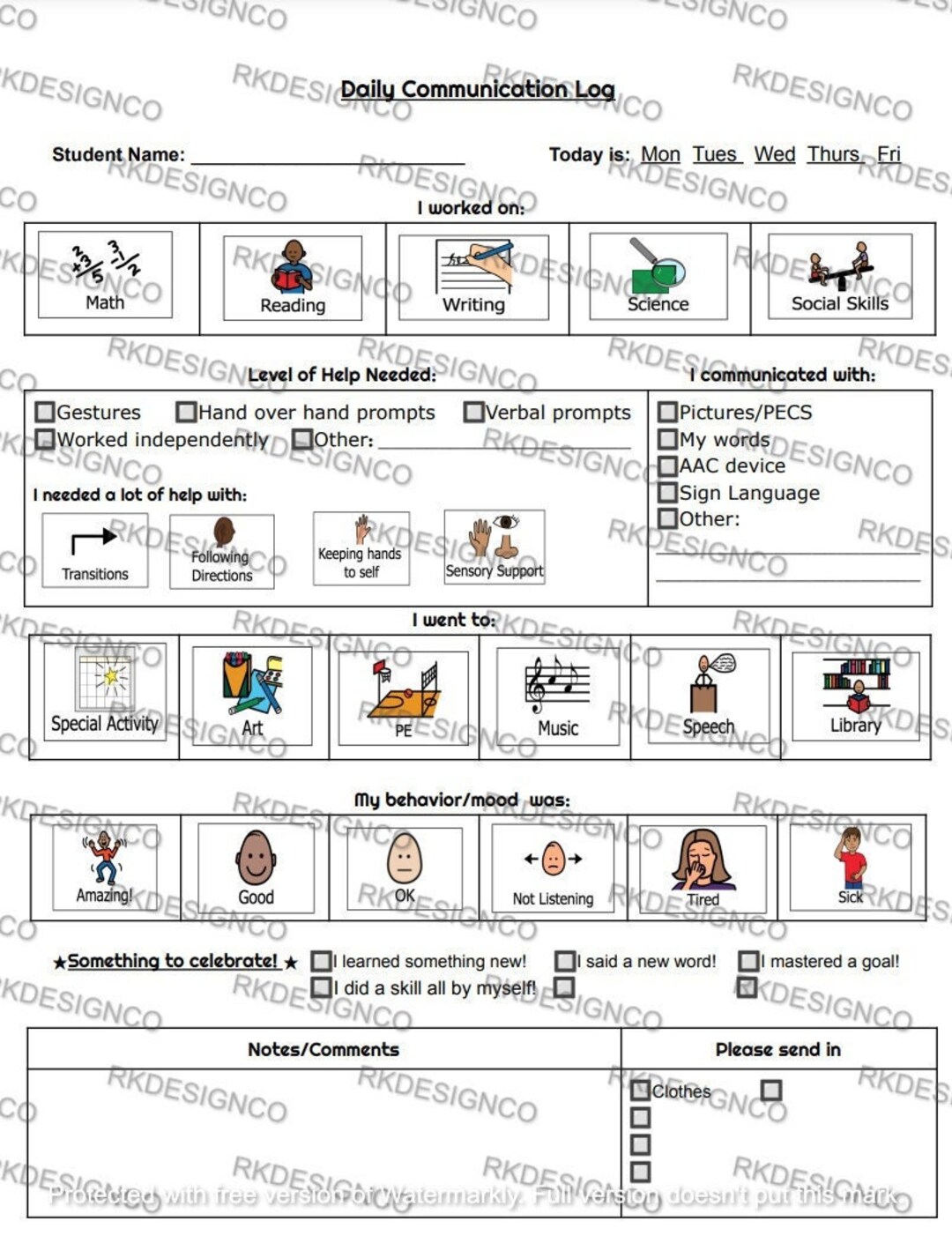 NEW! Log for Teachers and Parents With Pictures-daily Communication Log ...