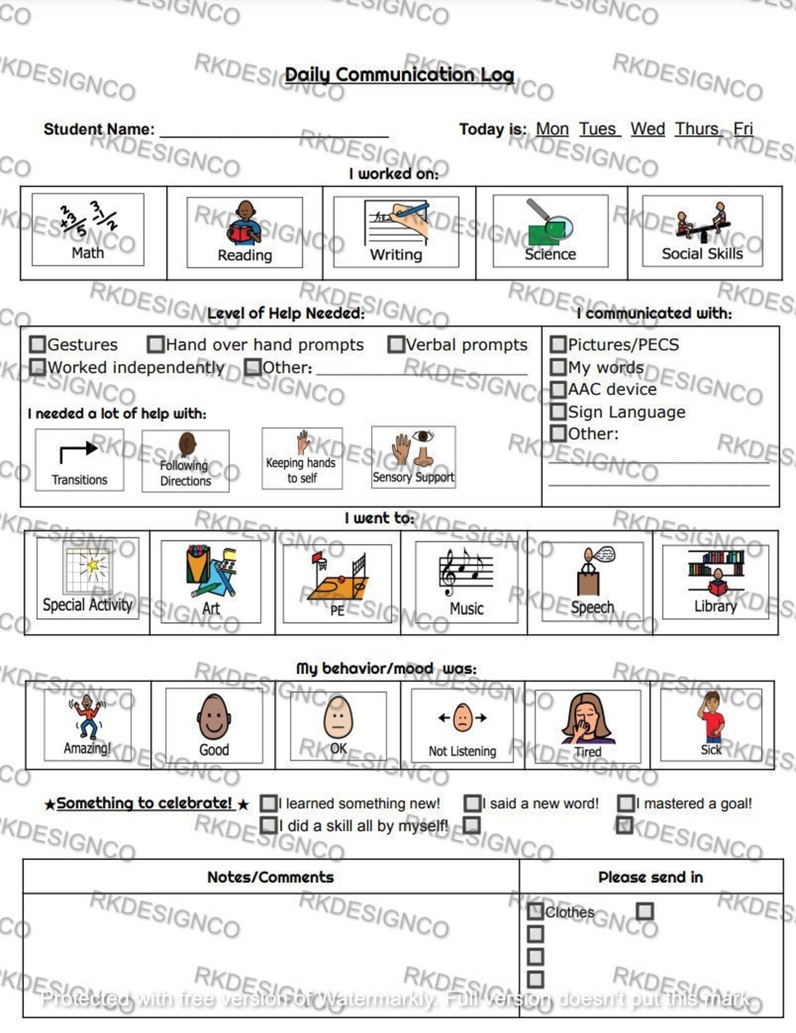 NEW! Log for Teachers and Parents With Pictures-daily Communication Log ...