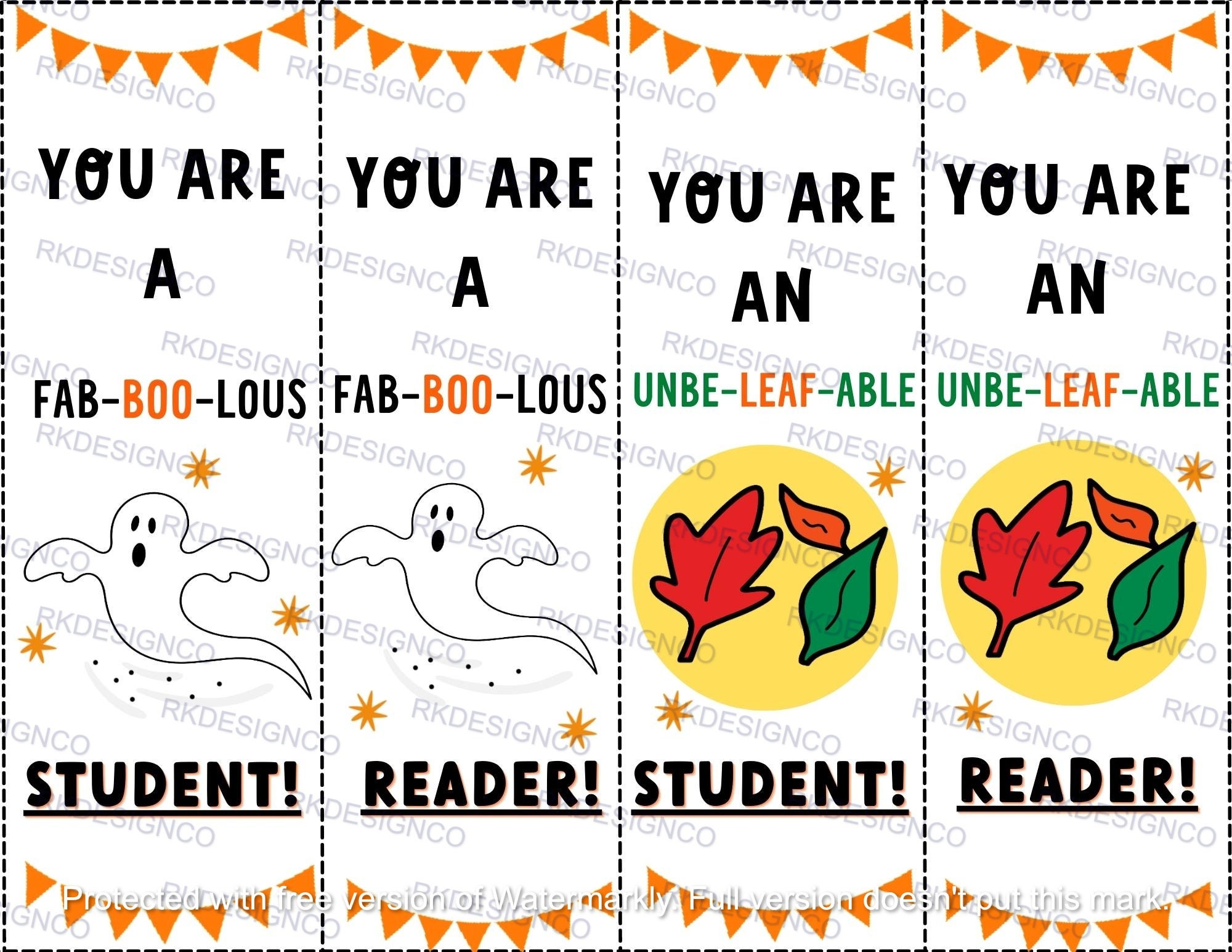 Printable Bookmarks for Fall and Halloween Season Great Autumn Gift ...