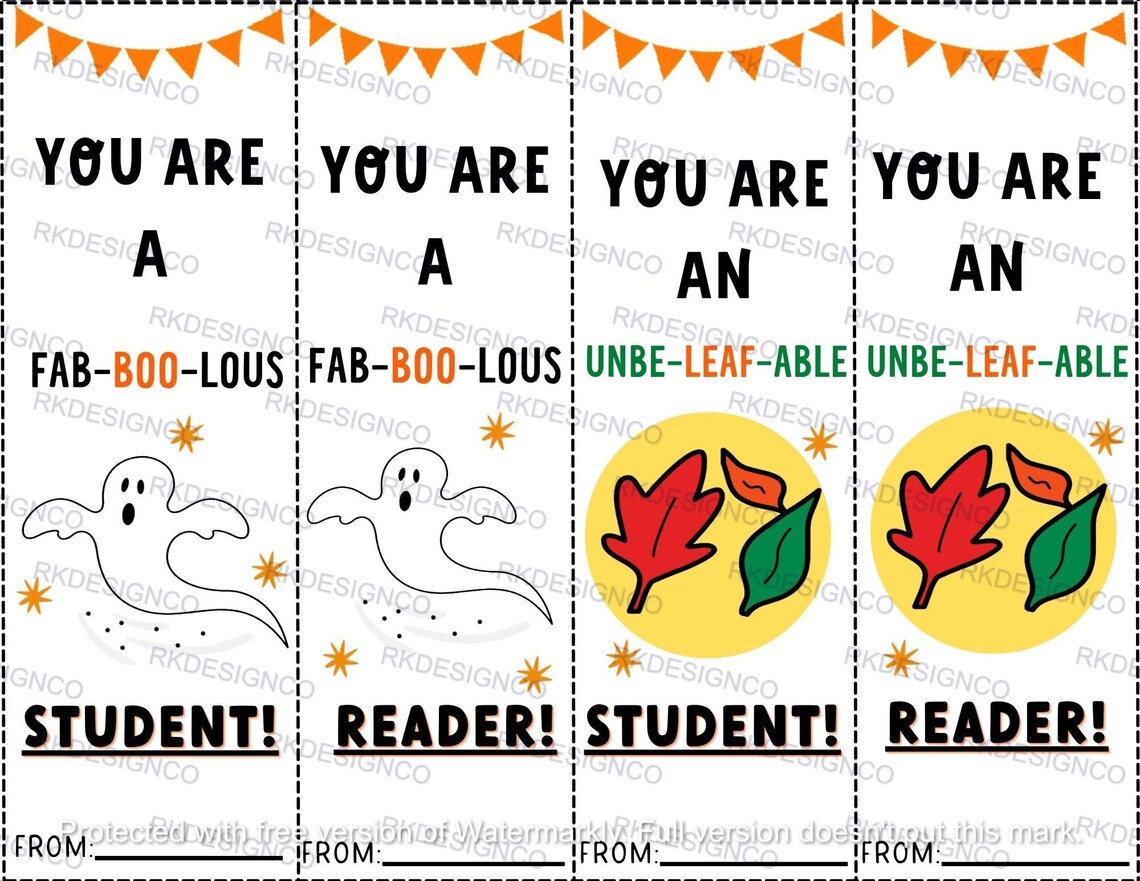 Printable Bookmarks for Fall and Halloween Season Great Autumn Gift ...