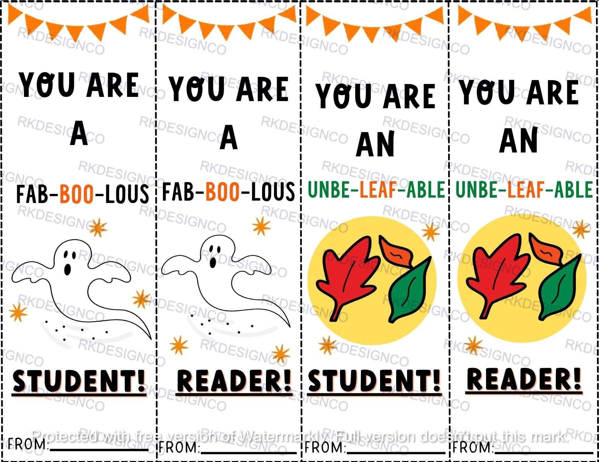Printable Bookmarks for Fall and Halloween Season Great Autumn Gift ...