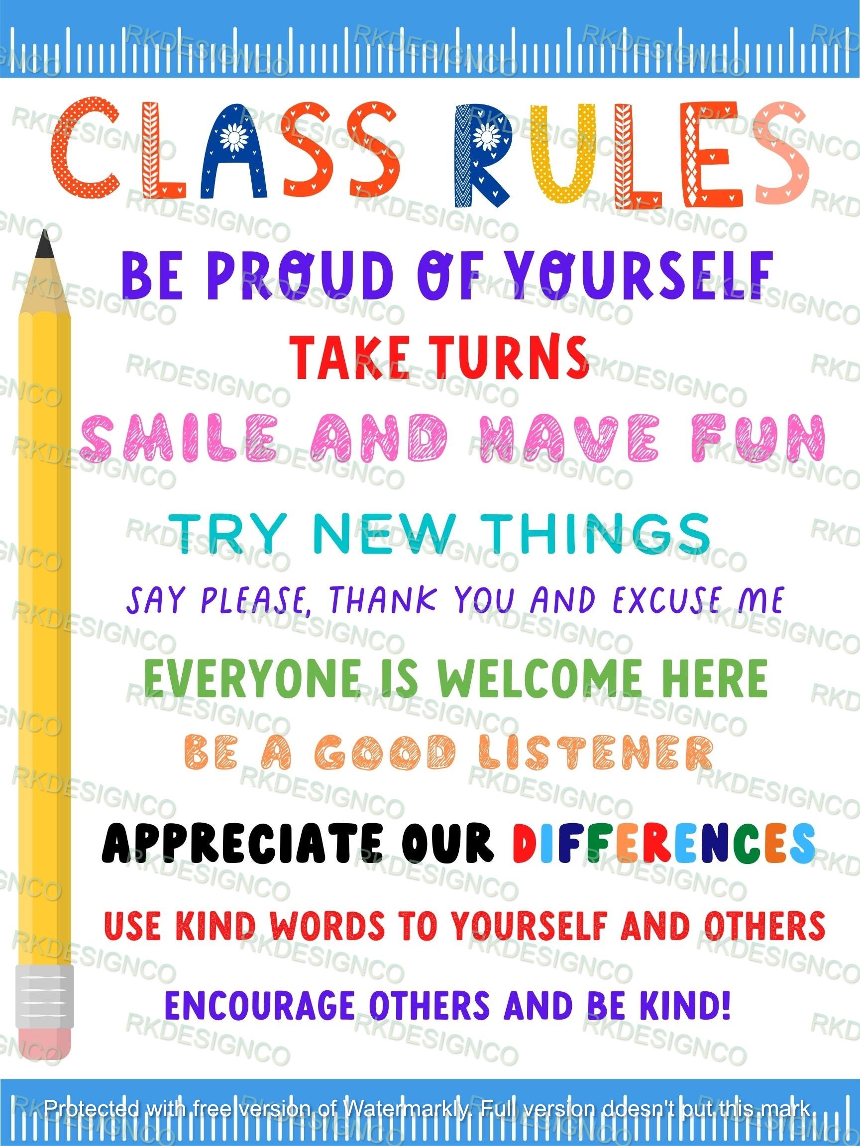Wall Art, Large Classroom Rules Poster-18 X 24 EDITABLE - Etsy