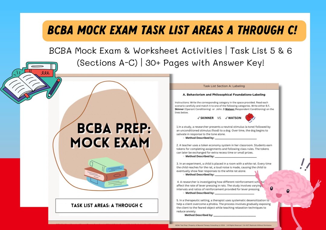 BCBA Mock Exam & Worksheet Activities | Task List 5 and 6 (sections A-C ...