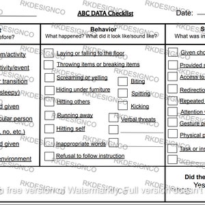 ABC Checklist for Behavior Assessment - Behavior Specialist, BCBA Tool ...