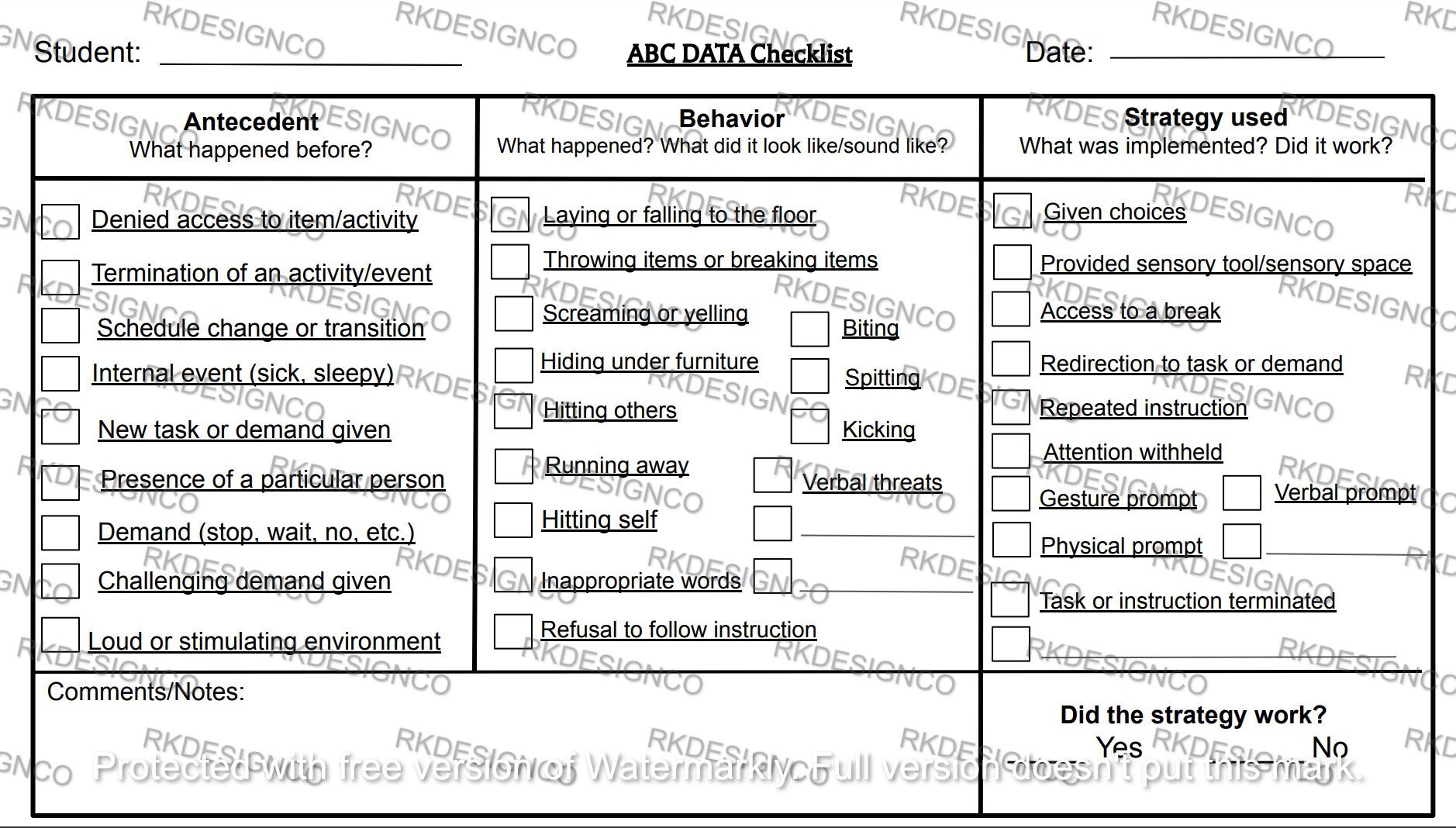 ABC Checklist for Behavior Assessment - Behavior Specialist, BCBA Tool ...