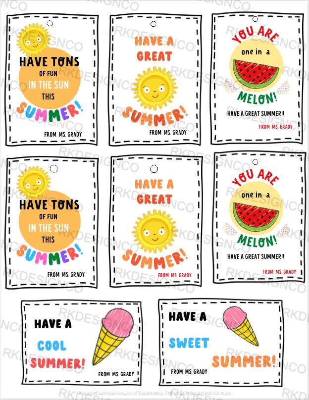 End of the Year PRINTABLE Gift Tags-instant Download School Classmate ...