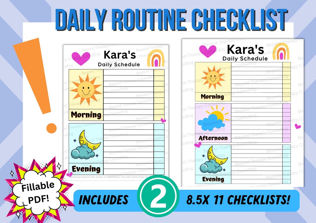 Kids Daily Routine Checklist| Fillable Pdf| Daily Checklist, Routine ...