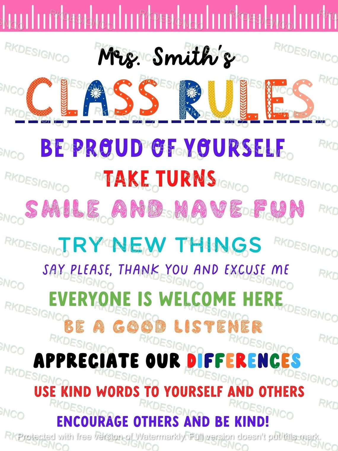 Wall Art, Large Classroom Rules Poster-18 X 24 EDITABLE - Etsy