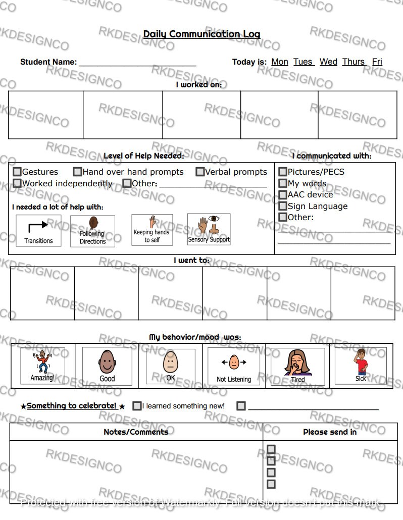 NEW! Log for Teachers and Parents With Pictures-daily Communication Log ...
